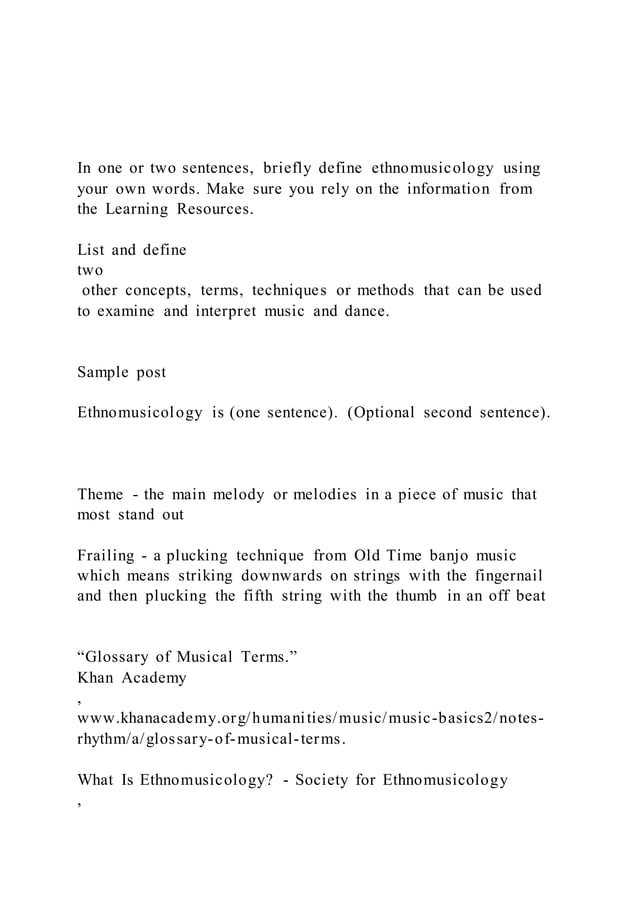 In One Or Two Sentences Briefly Define Ethnomusicology Using Pdf
