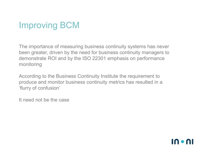 Improving BCM through Measurement and Benchmarking | PPT