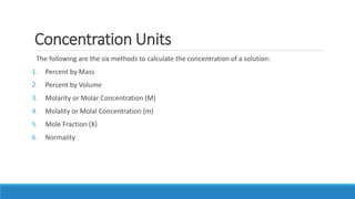 Quantitative Expressions of the Concentration of Solutions | PPTX