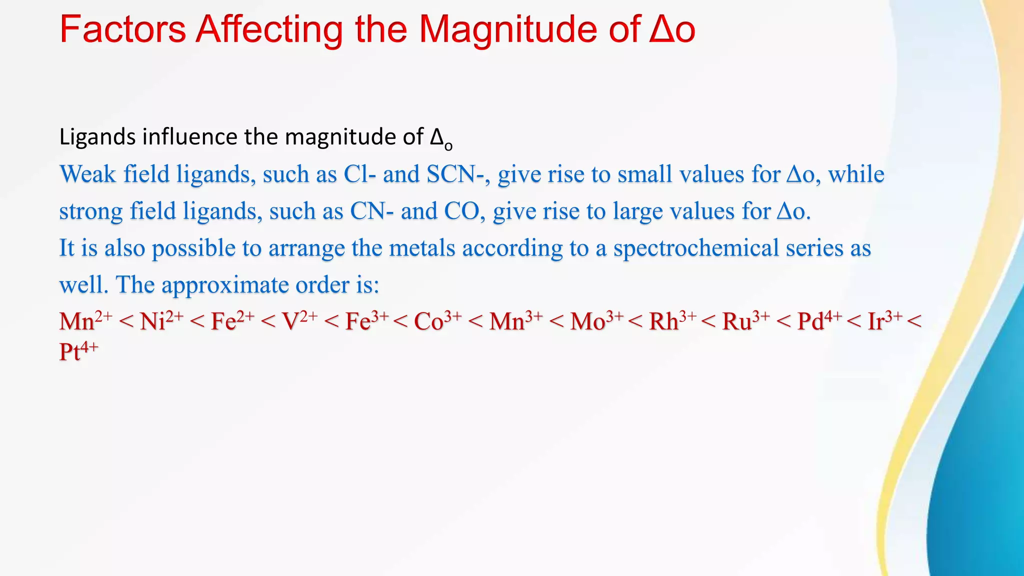Factors Affecting the Magnitude of Δo | PPTX