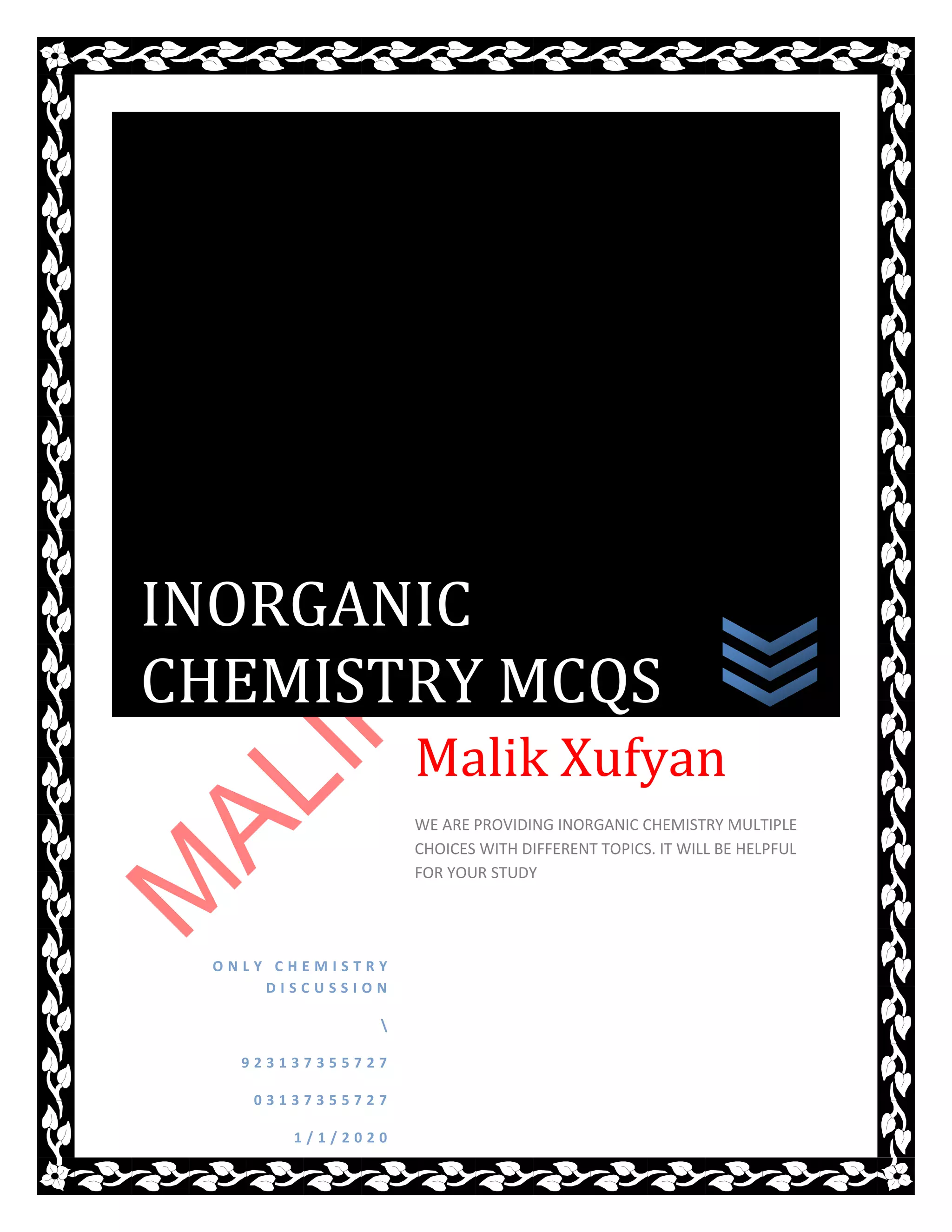 Inorganic Chemistry - Topic Wise Multiple Choice By Malik Xufyan | PDF
