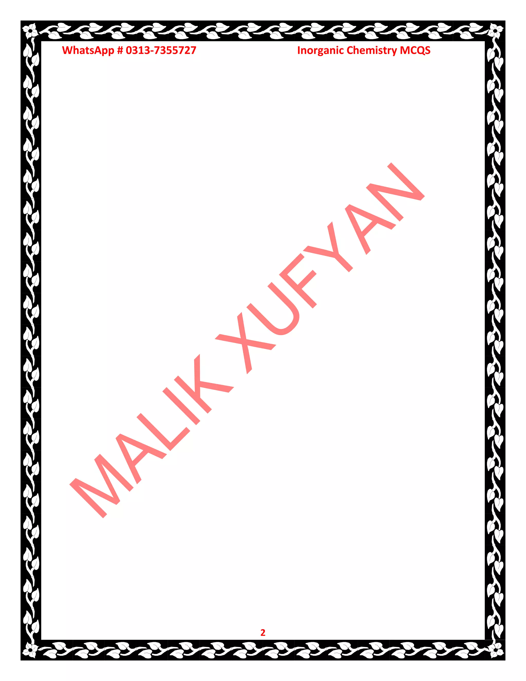 Inorganic Chemistry - Topic Wise Multiple Choice By Malik Xufyan | PDF Inorganic Chemistry - Topic Wise Multiple Choice By Malik Xufyan | PDF