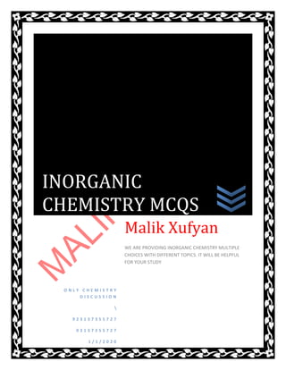 Inorganic Chemistry - Topic Wise Multiple Choice By Malik Xufyan | PDF