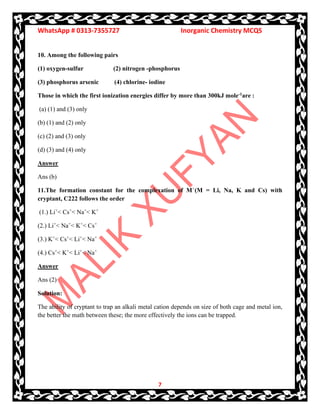 Inorganic Chemistry - Topic Wise Multiple Choice By Malik Xufyan | PDF