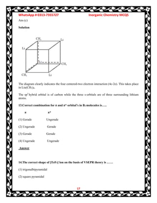 Inorganic Chemistry - Topic Wise Multiple Choice By Malik Xufyan | PDF