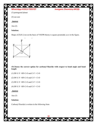 Inorganic Chemistry - Topic Wise Multiple Choice By Malik Xufyan | PDF