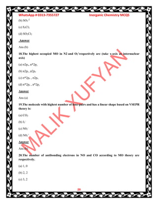 Inorganic Chemistry - Topic Wise Multiple Choice By Malik Xufyan | PDF