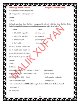 Inorganic Chemistry - Topic Wise Multiple Choice By Malik Xufyan | PDF