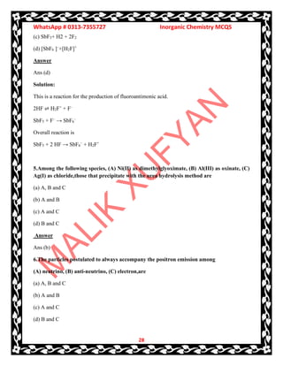 Inorganic Chemistry - Topic Wise Multiple Choice By Malik Xufyan | PDF