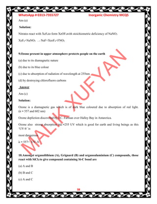 Inorganic Chemistry - Topic Wise Multiple Choice By Malik Xufyan | PDF