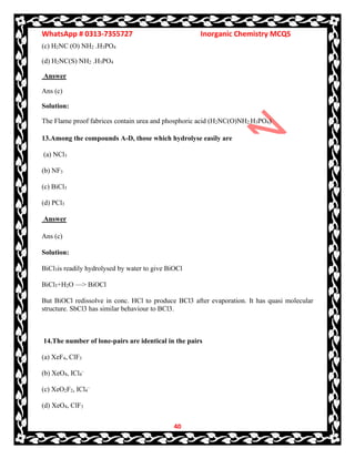 Inorganic Chemistry - Topic Wise Multiple Choice By Malik Xufyan | PDF