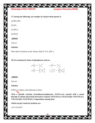 Inorganic Chemistry - Topic Wise Multiple Choice By Malik Xufyan | PDF