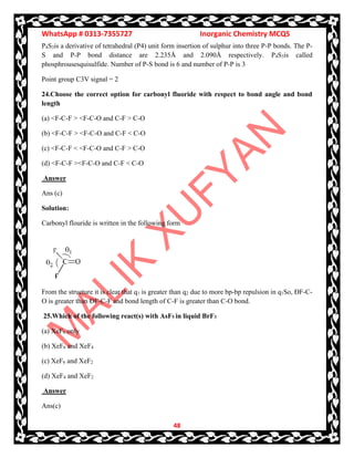 Inorganic Chemistry - Topic Wise Multiple Choice By Malik Xufyan | PDF