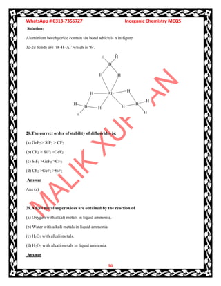 Inorganic Chemistry - Topic Wise Multiple Choice By Malik Xufyan | PDF