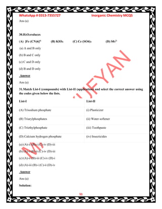 Inorganic Chemistry - Topic Wise Multiple Choice By Malik Xufyan | PDF