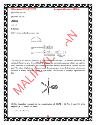 Inorganic Chemistry - Topic Wise Multiple Choice By Malik Xufyan | PDF