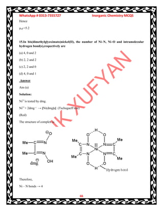 Inorganic Chemistry - Topic Wise Multiple Choice By Malik Xufyan | PDF