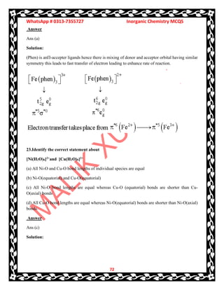 Inorganic Chemistry - Topic Wise Multiple Choice By Malik Xufyan | PDF