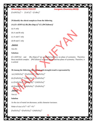 Inorganic Chemistry - Topic Wise Multiple Choice By Malik Xufyan | PDF
