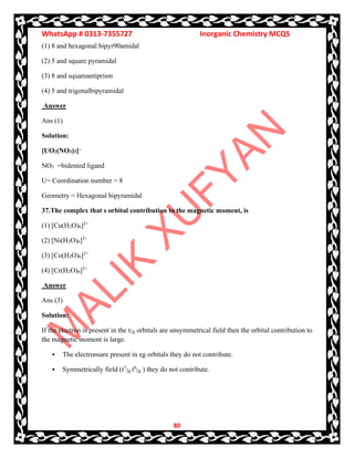 Inorganic Chemistry - Topic Wise Multiple Choice By Malik Xufyan | PDF