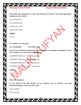 Inorganic Chemistry - Topic Wise Multiple Choice By Malik Xufyan | PDF