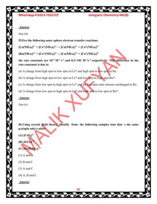 Inorganic Chemistry - Topic Wise Multiple Choice By Malik Xufyan | PDF