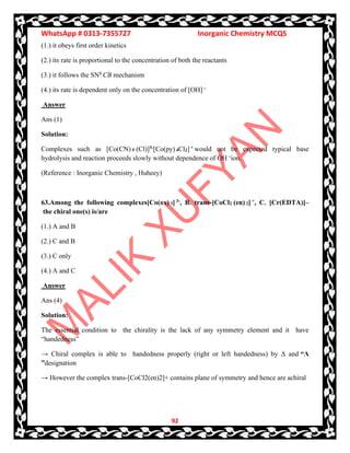 Inorganic Chemistry - Topic Wise Multiple Choice By Malik Xufyan | PDF