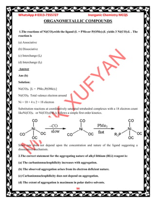 Inorganic Chemistry - Topic Wise Multiple Choice By Malik Xufyan | PDF