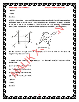 Inorganic Chemistry - Topic Wise Multiple Choice By Malik Xufyan | PDF