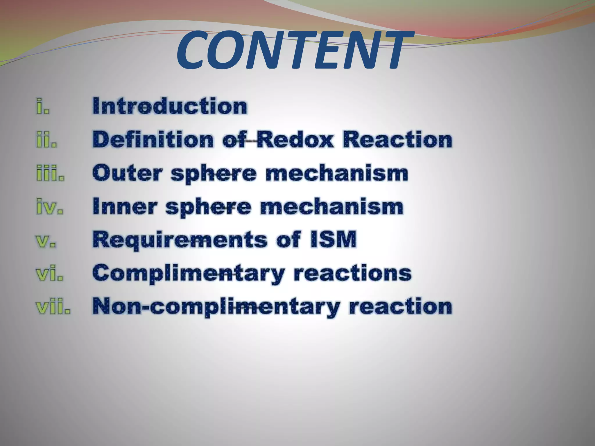 REDOX REACTION : inner & outer sphere Complimentary & non-complimentary ...