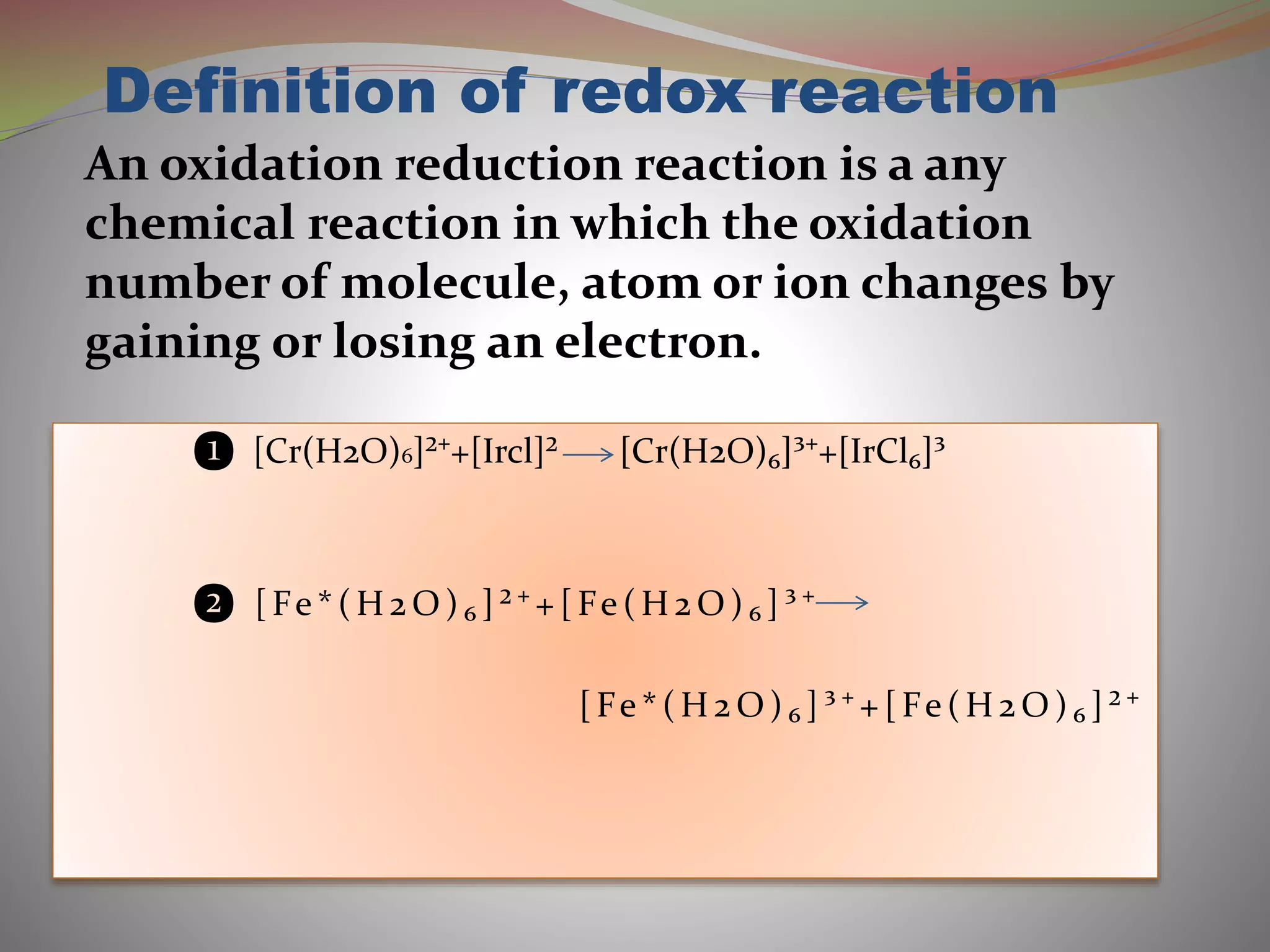 REDOX REACTION : inner & outer sphere Complimentary & non-complimentary ...