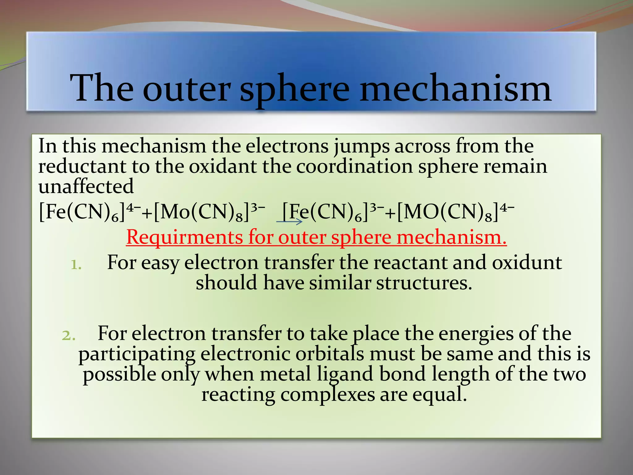 REDOX REACTION : inner & outer sphere Complimentary & non-complimentary ...