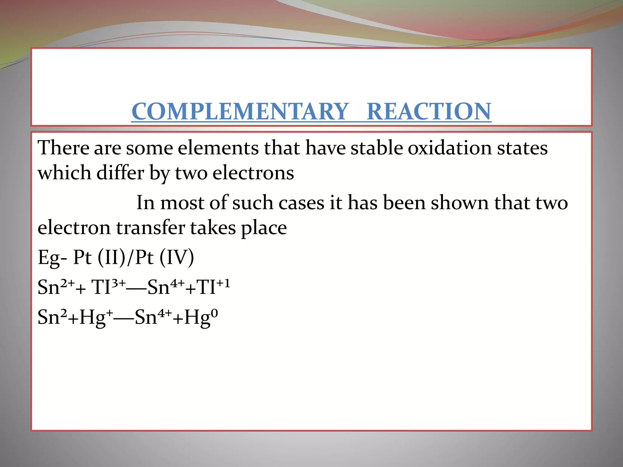REDOX REACTION : inner & outer sphere Complimentary & non-complimentary ...