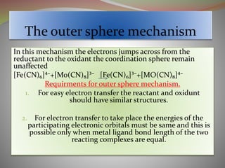 REDOX REACTION : inner & outer sphere Complimentary & non-complimentary ...