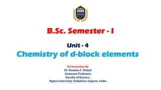 Inorganic d-block elements For BSc First Year Students | PPTX