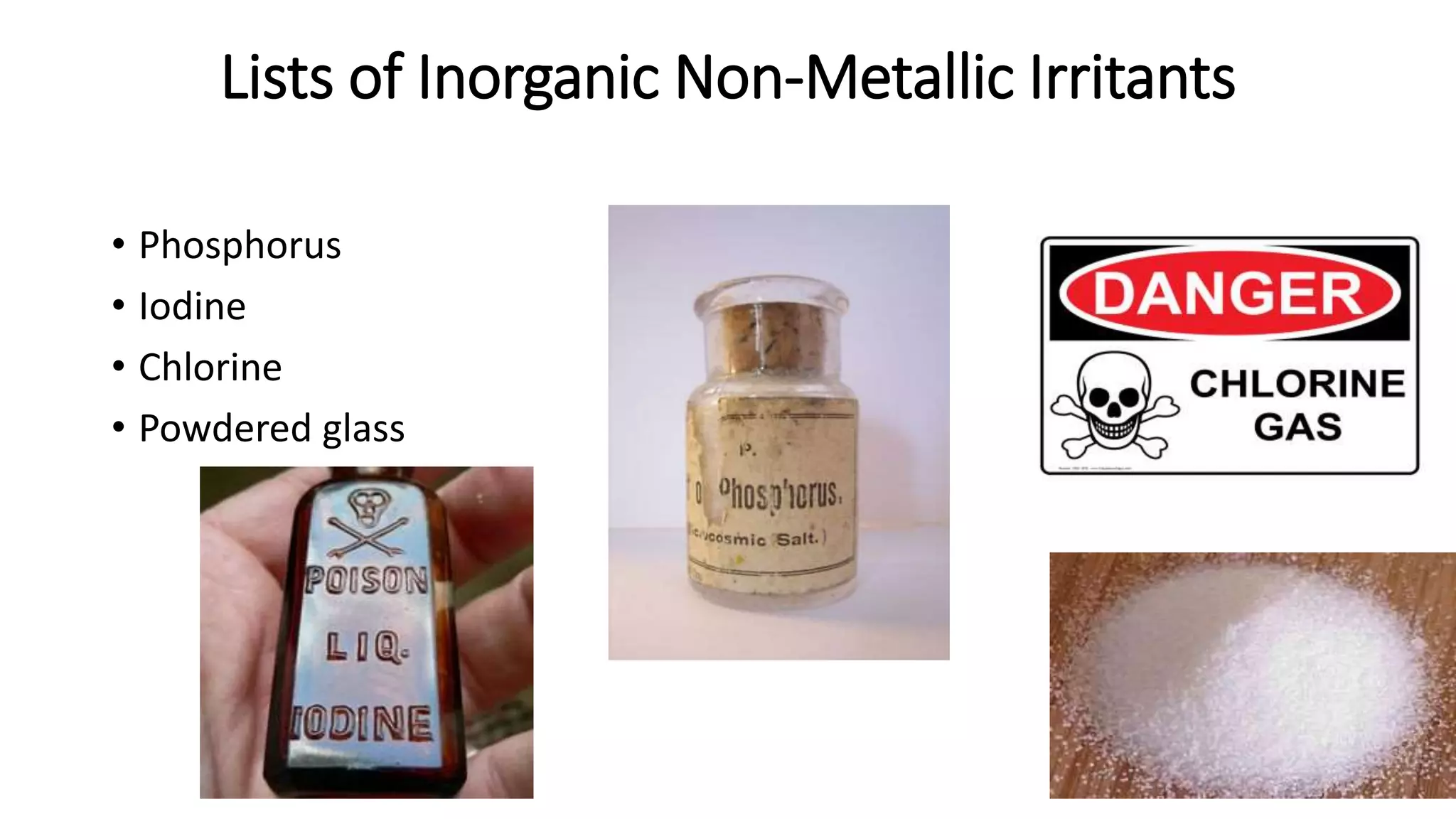 Inorganic (non metallic) irritant Poisons by Sunil Kumar Daha | PPTX
