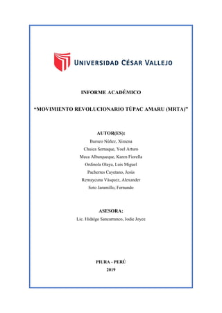 MOVIMIENTO REVOLUCIONARIO TÚPAC AMARU (MRTA)-INORME ACADEMICO | PDF