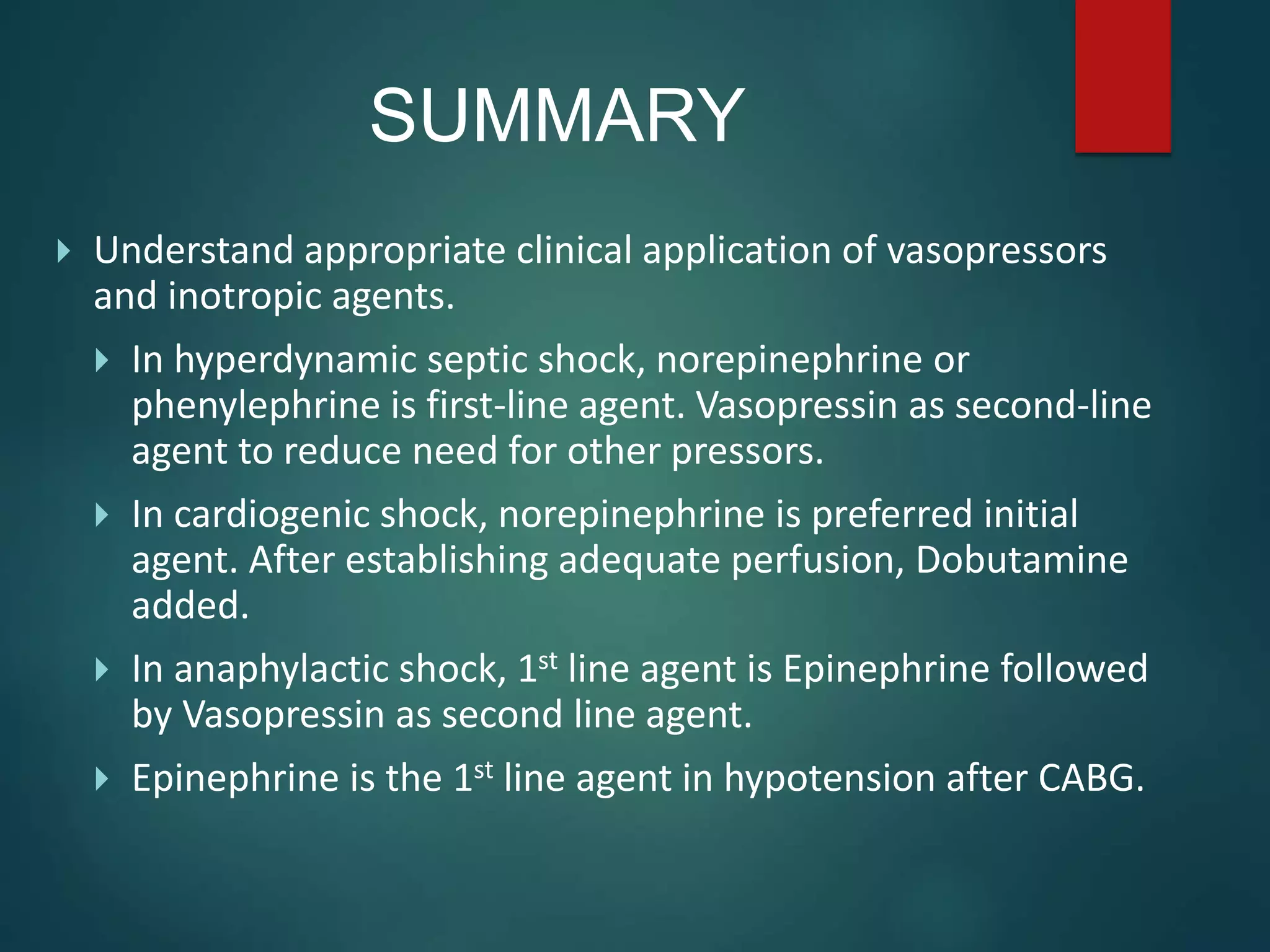 Inotropes and vasopressors | PPTX | First Aid | Injuries