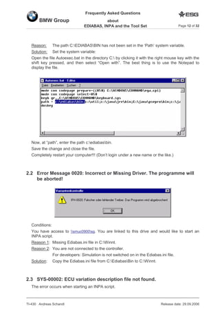 OBD365-FAQ BMW INPA, EDIABAS, and Tool set | PDF