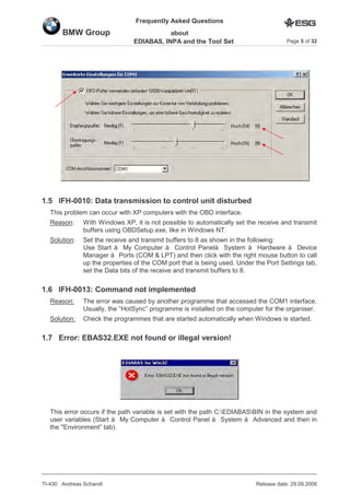 OBD365-FAQ BMW INPA, EDIABAS, and Tool set | PDF