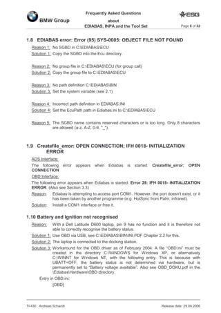 OBD365-FAQ BMW INPA, EDIABAS, and Tool set | PDF