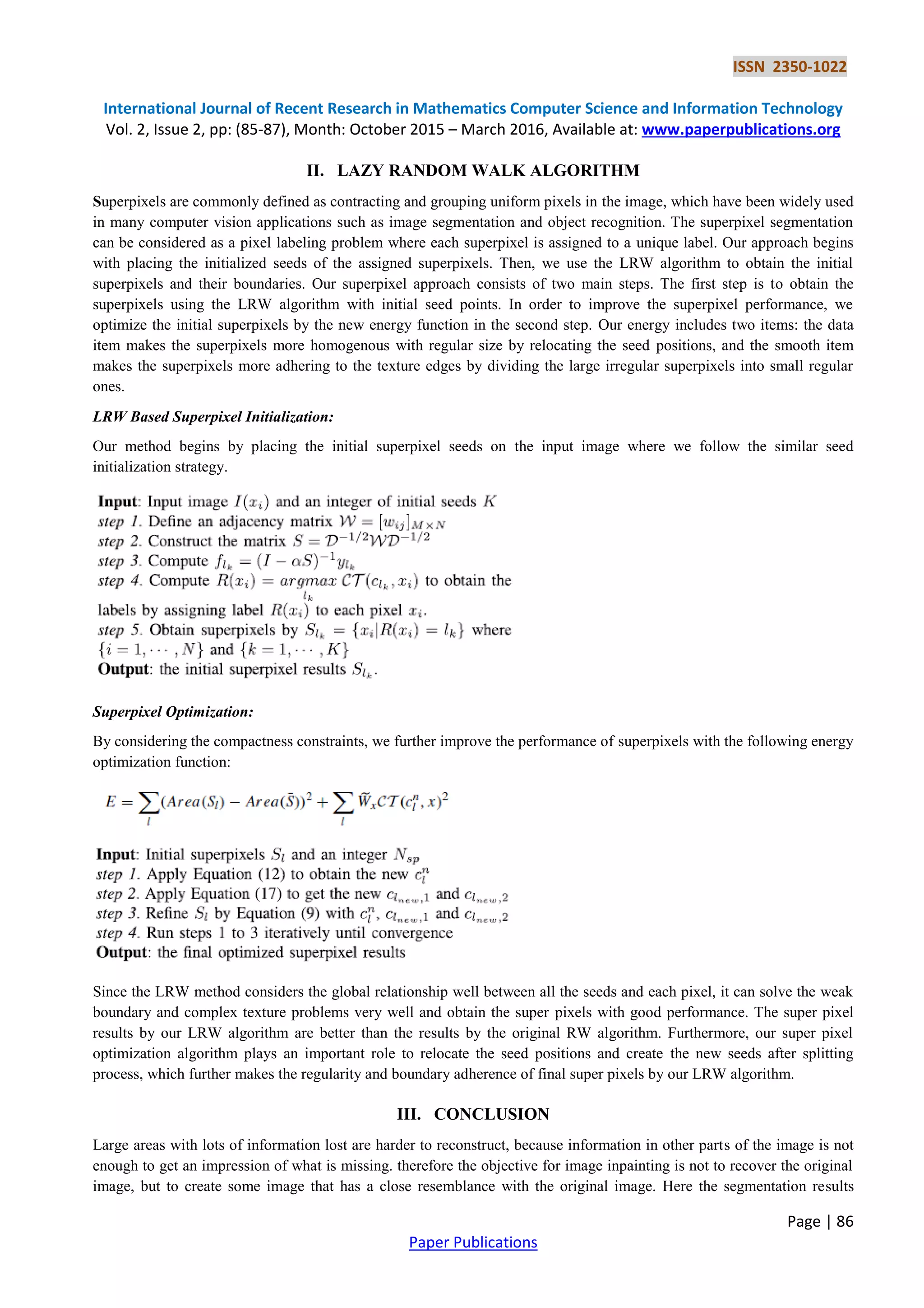 INPAINTING FOR LAZY RANDOM WALKS SEGMENTED IMAGE | PDF
