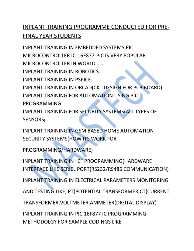 E&I INPLANT TRAINING-INSTRUMENTAION INPL;ANT TRAINING CHENNAI | DOCX