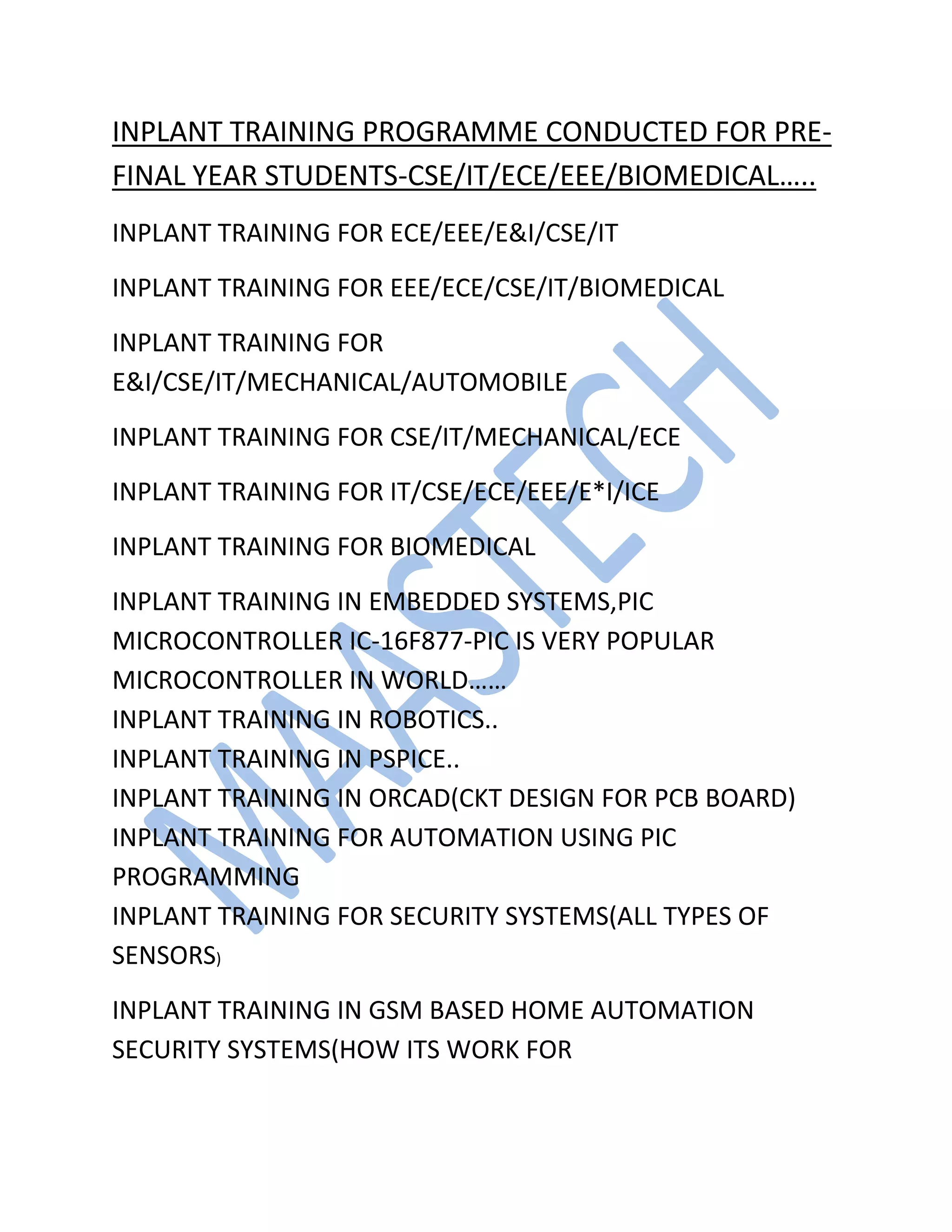 IPT:INPLANT TRAINING(IPT) FOR CSE STUDENTS/IT STUDENTS, | DOCX