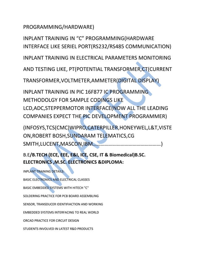 IPT:INPLANT TRAINING(IPT) FOR CSE STUDENTS/IT STUDENTS, | DOCX