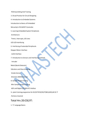 IPT:INPLANT TRAINING(IPT) FOR CSE STUDENTS/IT STUDENTS, | DOCX