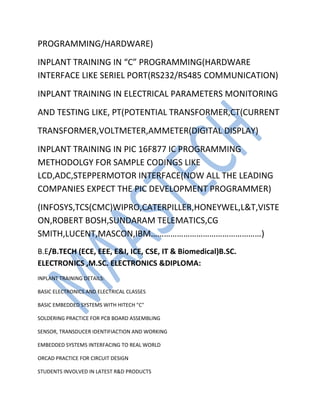 INPLANT TRAINING FOR EEE STUDENTS/ELECTRICAL STUDENTS INPLANT TRAINING ...