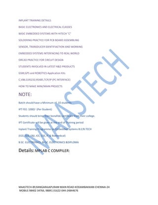 MINI PROJECTS&INPLANT TRAINING-PROJECT KITS FOR ECE/EEE/E&I/ICE ...