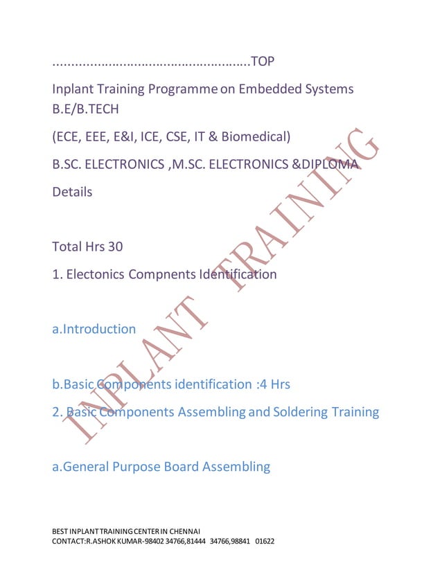 INPLANT TRAINING CERTIFICATE FOR INDUSTRY PRODUCT MANUFACTURER CHENNAI ...