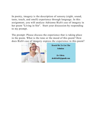 In poetry, imagery is the description of sensory (sight, sound, tast.docx